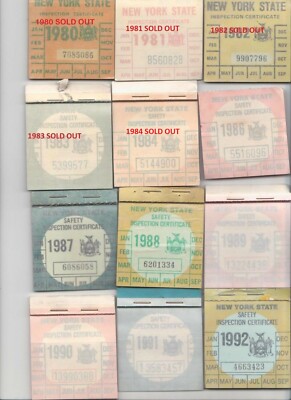 Original Unpunched New York State Inspection Sticker 17 years to choose ...