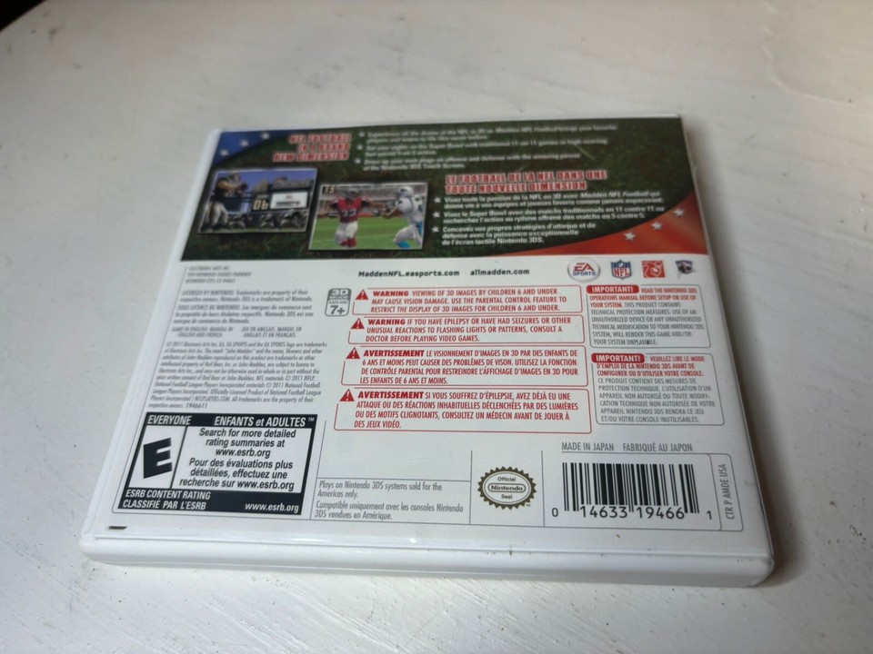 Madden NFL Football Nintendo 3DS Game Disk Manual And Case 2011 Tested ...