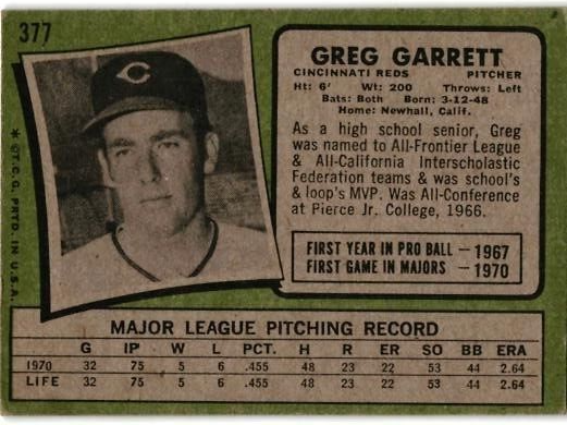 1971 TOPPS # 377 - GREG GARRETT - CINCINNATI REDS | eBay