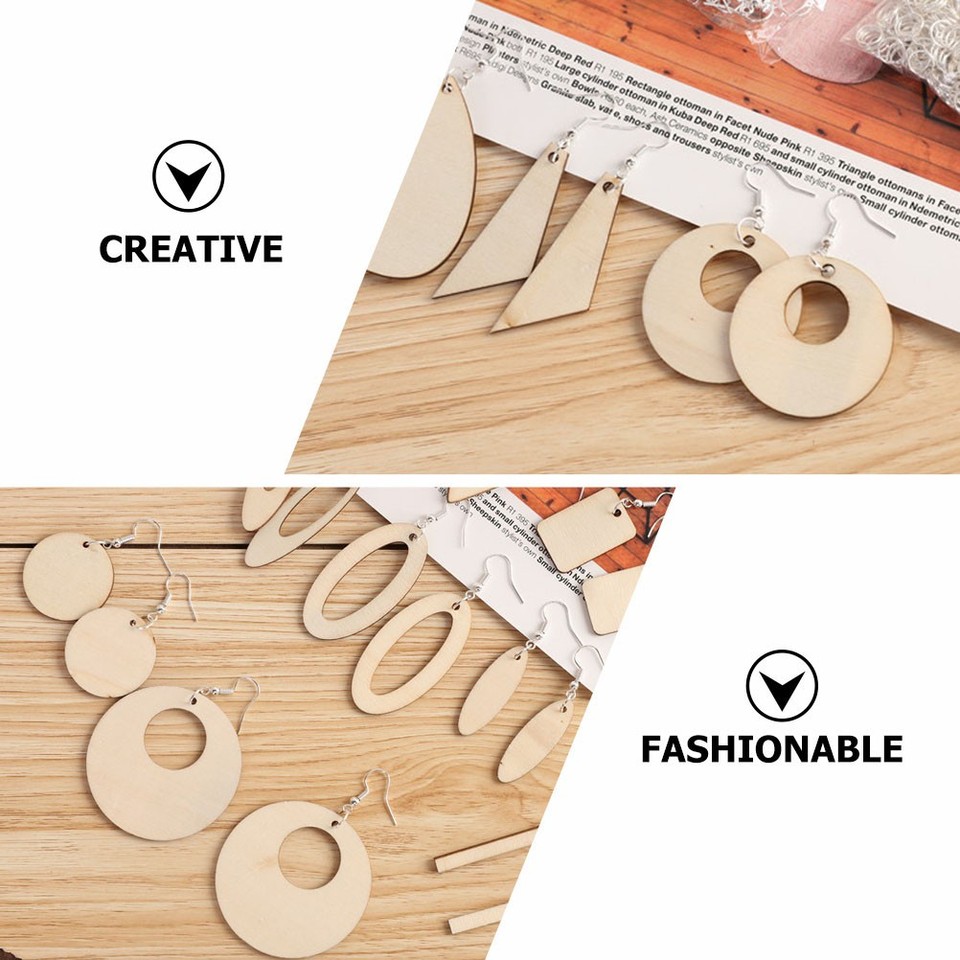 60 Pcs Wood Blanks Charms Jewelry Making Earring Findings Craft Shapes ...