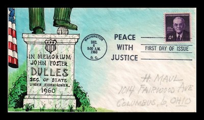 DR JIM STAMPS US COVER JOHN FOSTER DULLES MEMORIAM FDC HAND DRAWN HAND ...