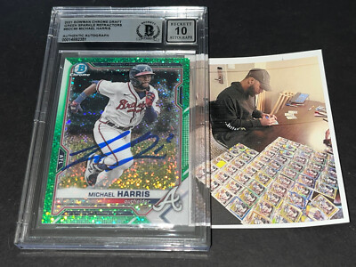 Michael Harris Braves SIGNED 2021 BOWMAN Green Sparkle Refractor ...