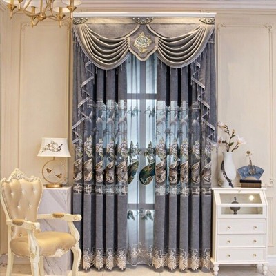 chenille high-end embroidered study gray cloth curtain valance drape ...