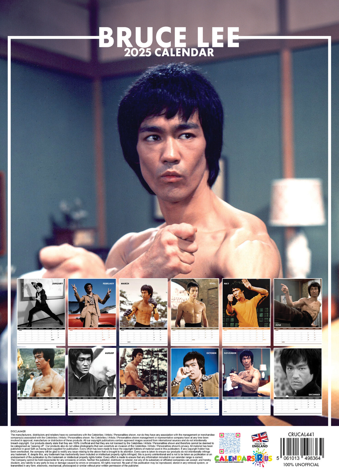 BRUCE LEE CALENDAR 2025 LARGE A3 SIZE WALL NEW SEALED + FREE UK POSTAGE ...