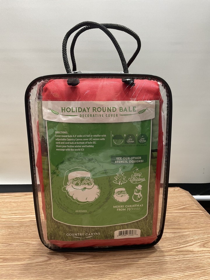 New Country Canvas Red Santa Christmas Holiday Round Hay Bale ...