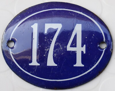 Old blue oval French house number 174 door gate plate plaque enamel ...