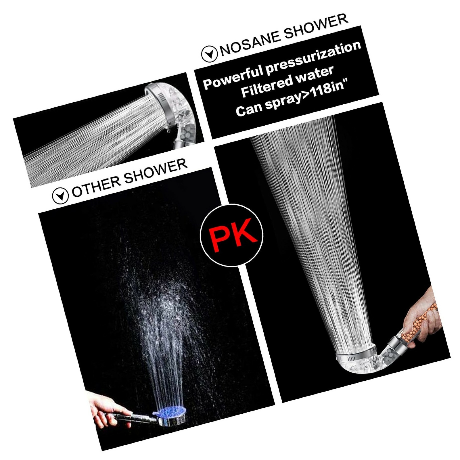 Nosame Shower Head Filter Filtration High Pressure Water Saving 3 Mode