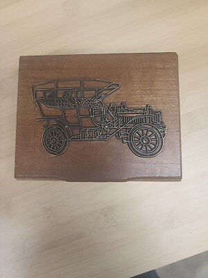 Vintage wooden playing card Box Holds 2 Decks With Antique Car On Top ...