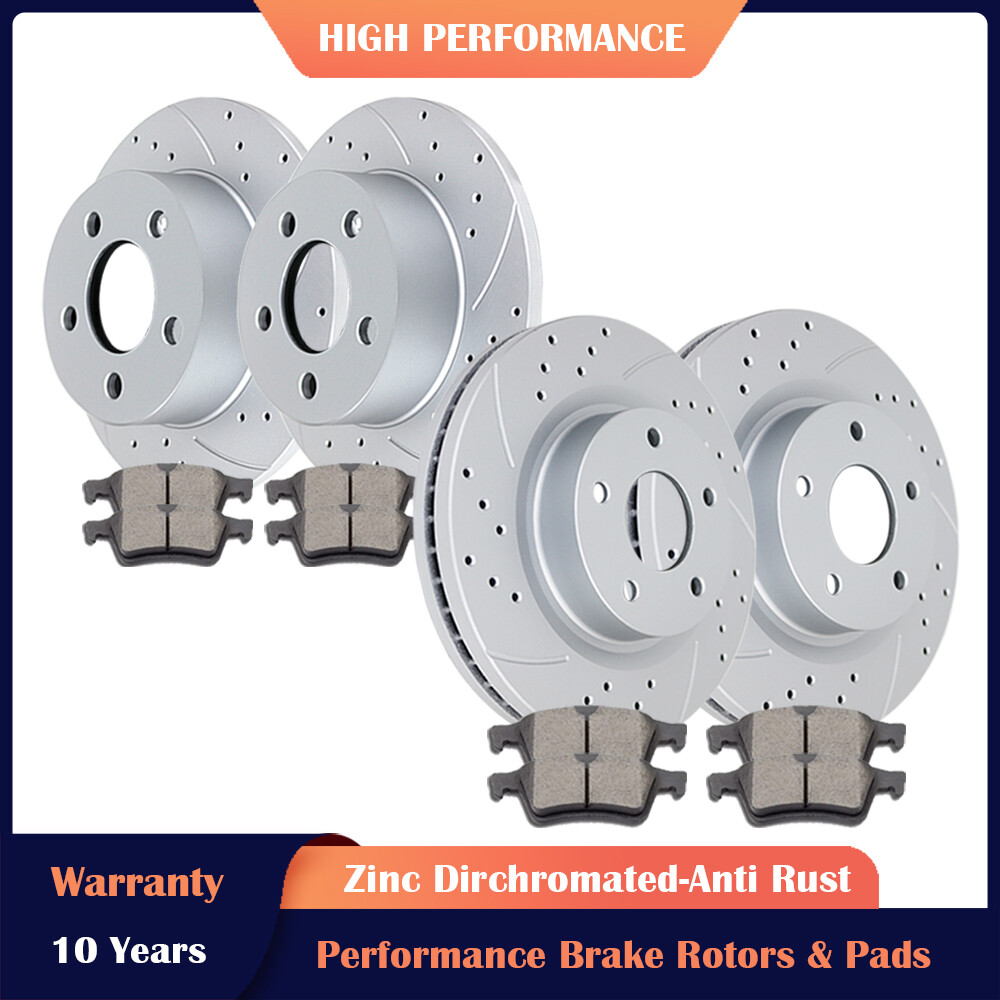 Front Rear Slotted Brake Rotors Disc and Pads for 12-18 Ford Focus ...