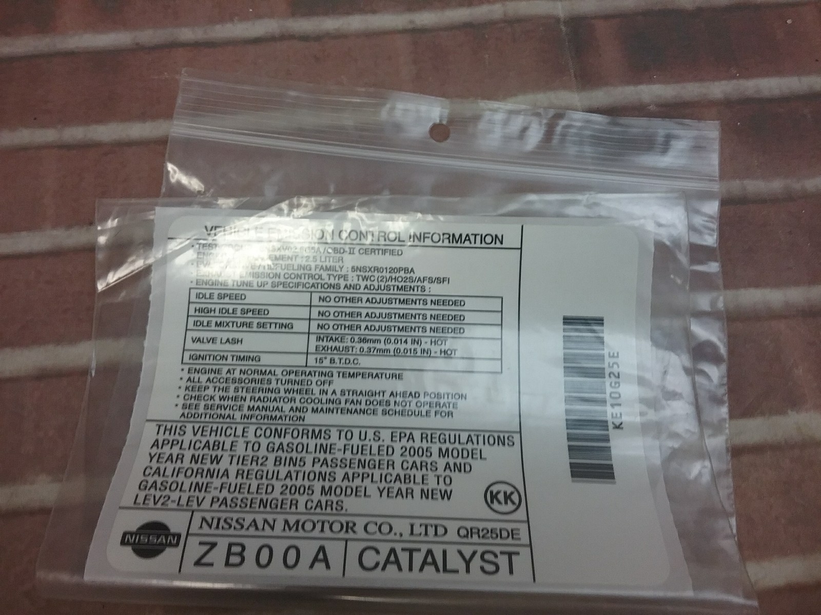Genuine Nissan Emission Label 14805-ZB00A | eBay
