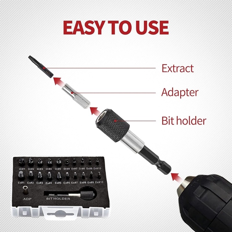 22Pieces Damaged Screw Extractor Drill Bit Set Stripped Screw Extractor ...