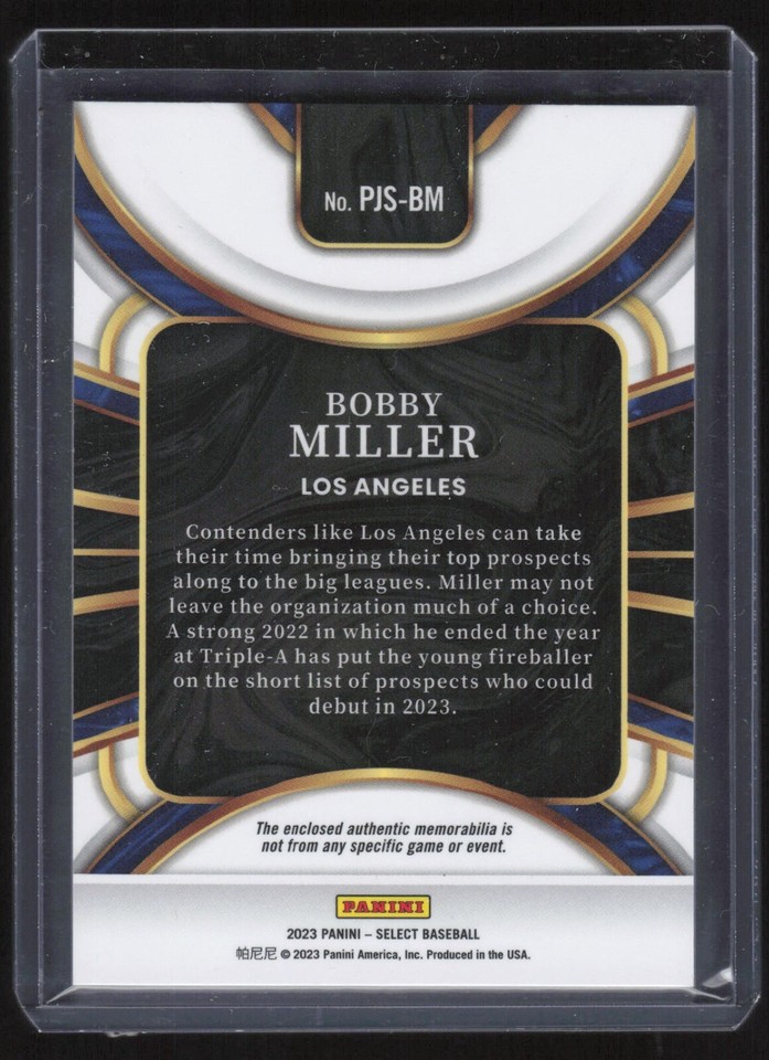 2023 Panini Select Bobby Miller Rookie Jumbo Jersey Relic Los Angeles ...