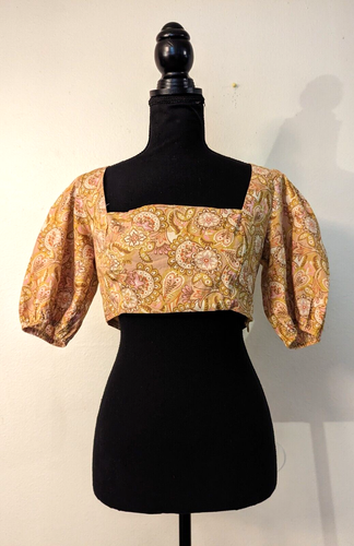 NEW OPT One Pretty Time sz M Cropped Blouse floral print puff sleeves ...
