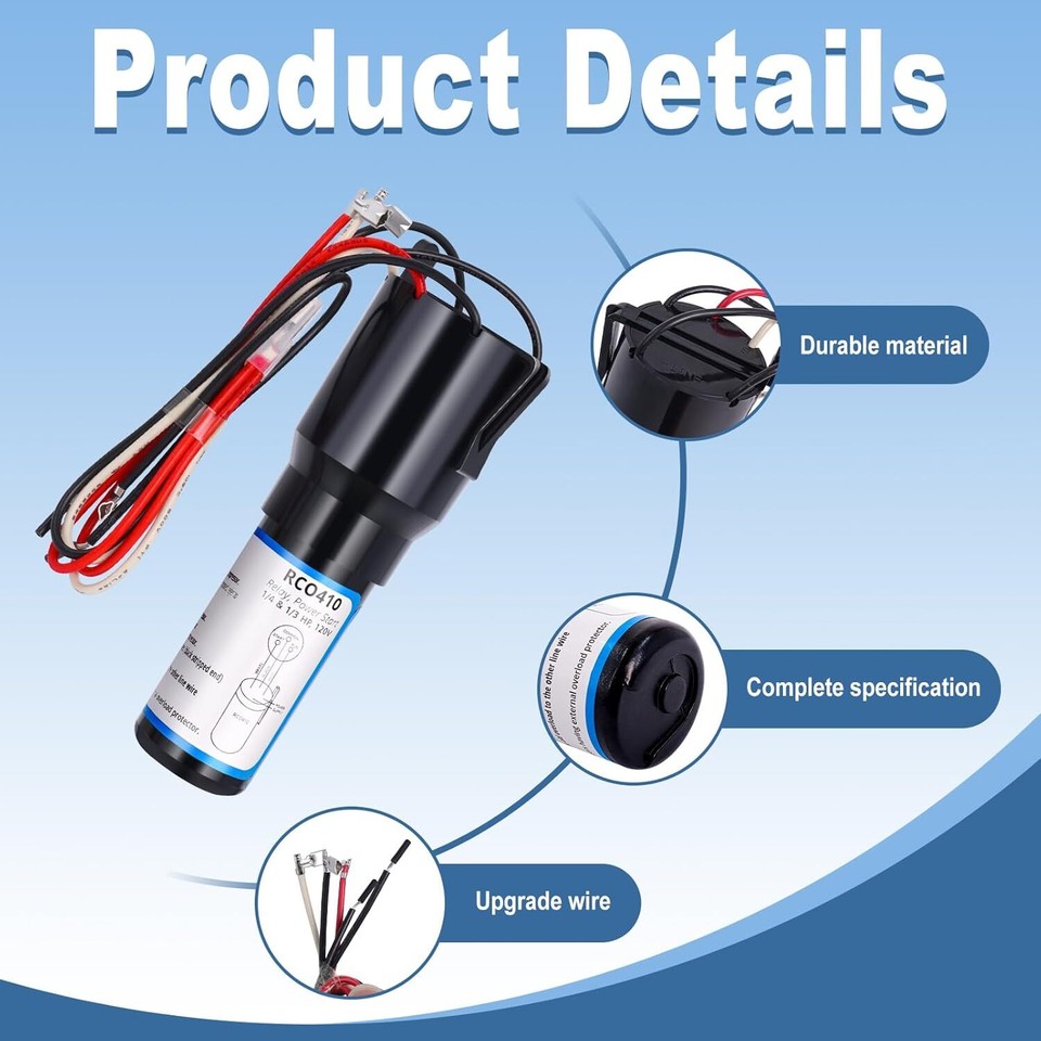 RC0410 RCO410 Refrigerator Relay Overload Start Run Capacitor 1/4 1/3 ...