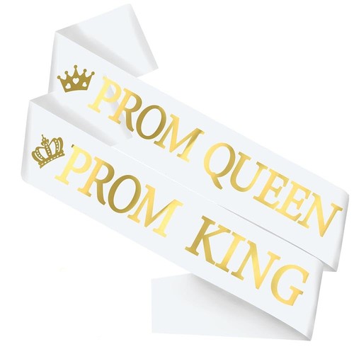 Prom Night Set White with Gold Font Prom King and Queen Sashes for ...