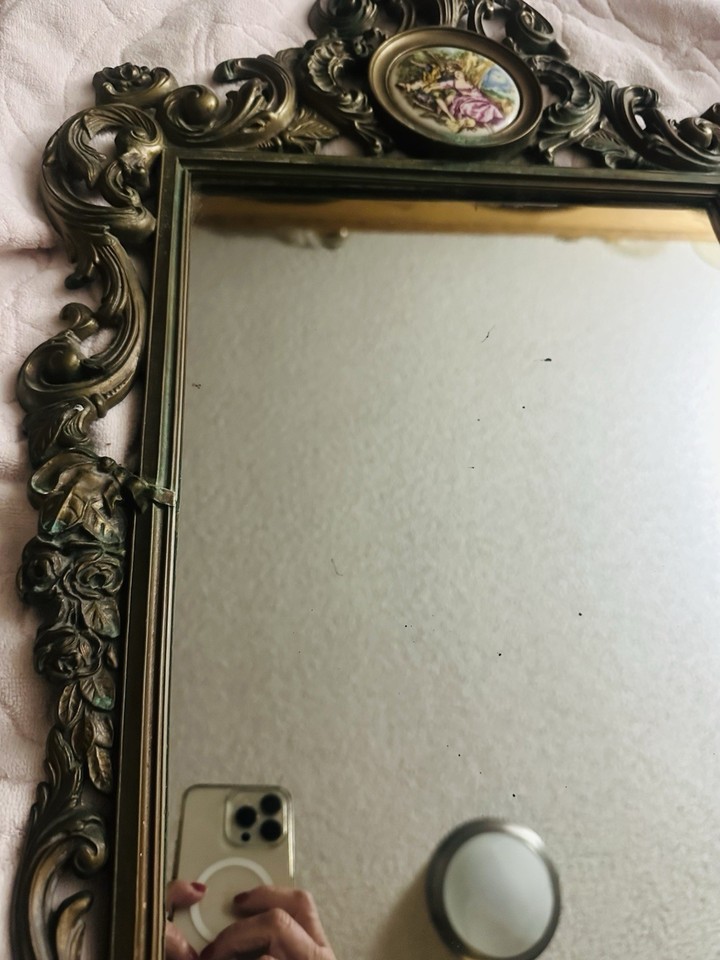 Antique French Rococo Style Mirror. Cast Brass with Label On The Back ...