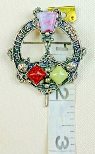 Kilt Pin Brooch Round Metal Stones Silver Tone | eBay
