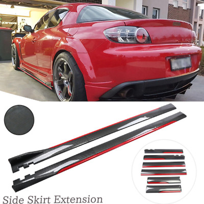 For Mazda RX-8 RX8 Carbon Fiber + Red Look Side Skirt Extension Spoiler ...