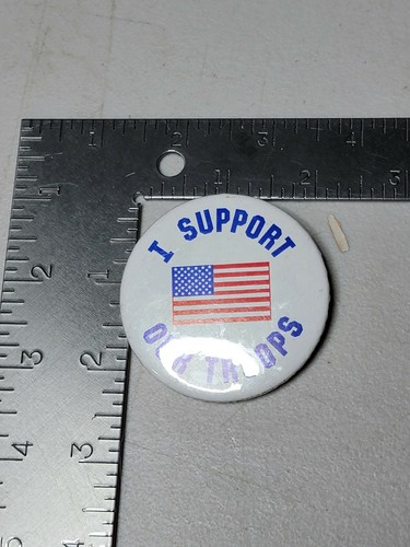 R Button pinback I support our troops American flag | eBay
