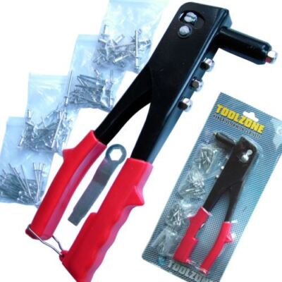 Heavy Duty Hand Pop Riveter Tool 4 Nozzle Head Rivet Gun + 75 Assorted ...