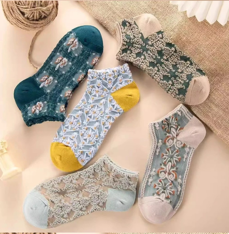 5 Pairs Women Vintage Cute Socks Set Female Lady Harajuku Kawaii Girl ...