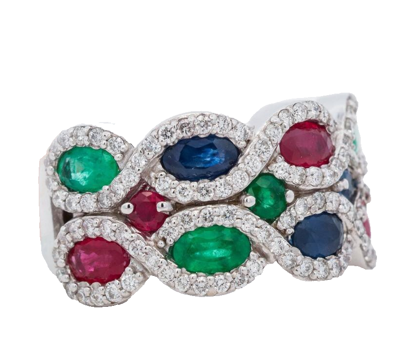 1.56ct Natural Round Diamond 14k BIS Hallmarked white gold ruby cluster ...