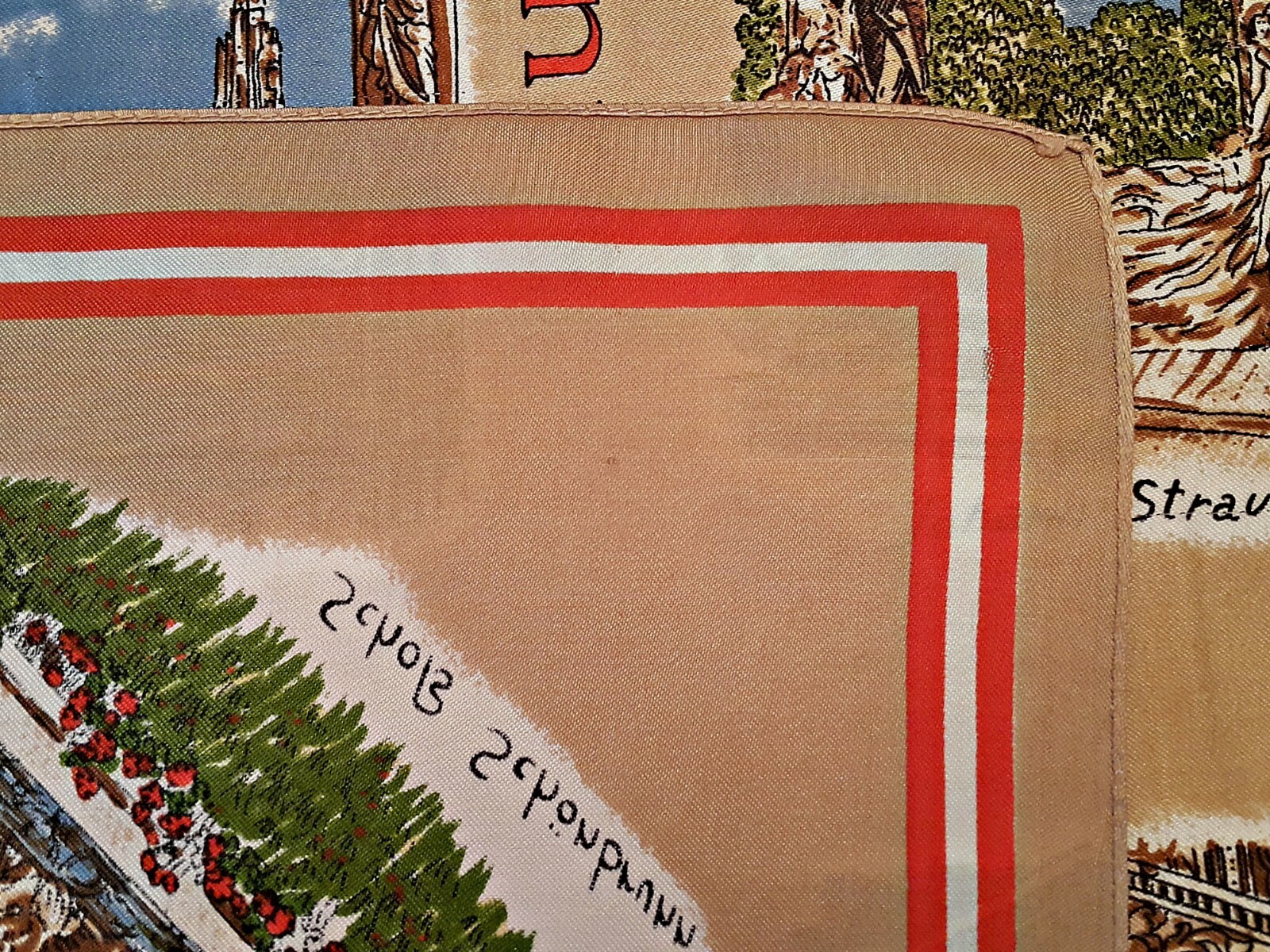 AUSTRIA-VINTAGE AUTHENTIC SOUVENIR VIENNA LANDMARKS ACETATE 27" SQUARE ...