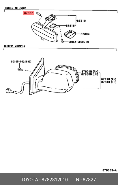 Genuine OE absorber inner rear view mirror 8782812010 for TOYOTA 87828 ...