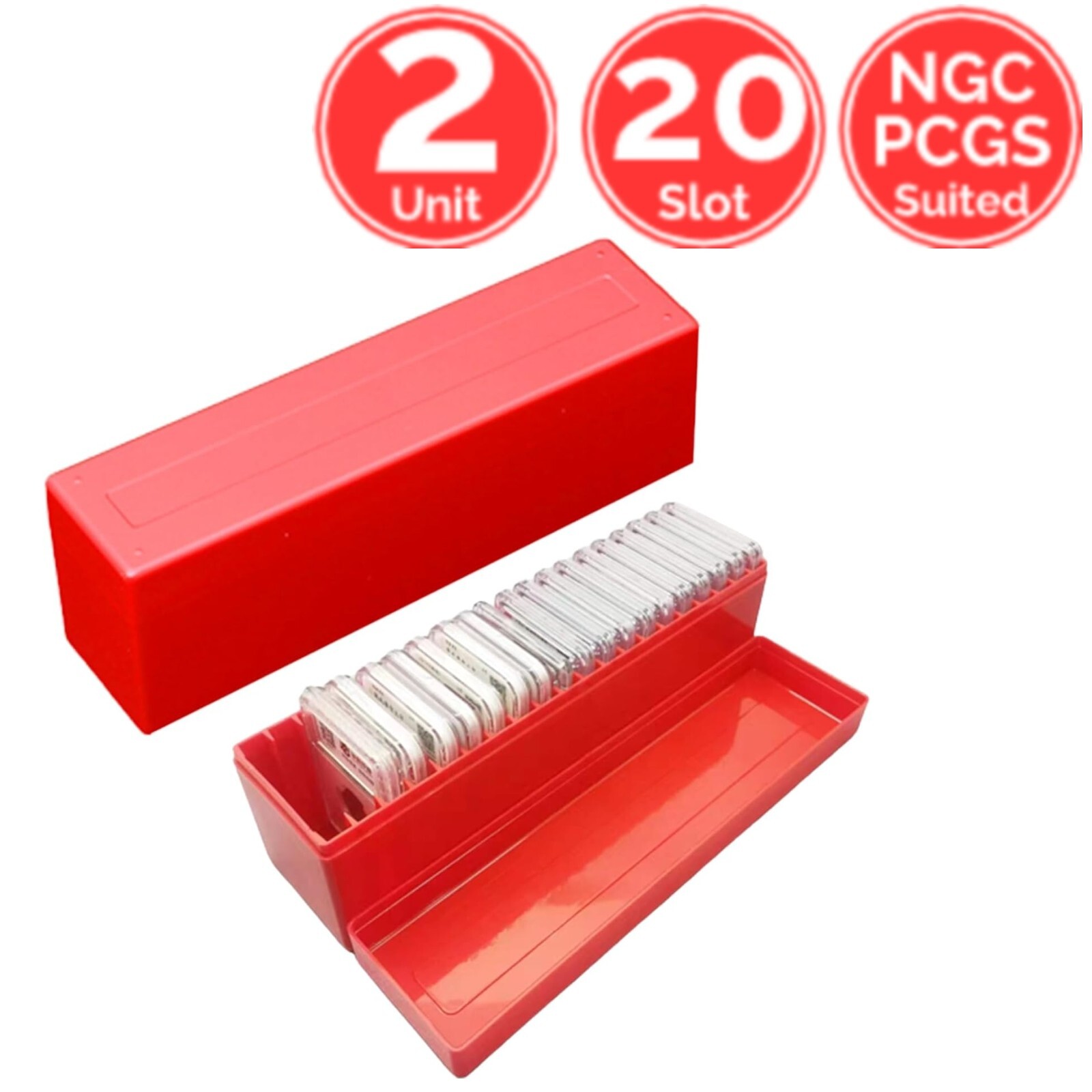 2 Unit 20 Slot Slab Coin Red ABS Storage Box Case Holder 4 PCGS NGC ...