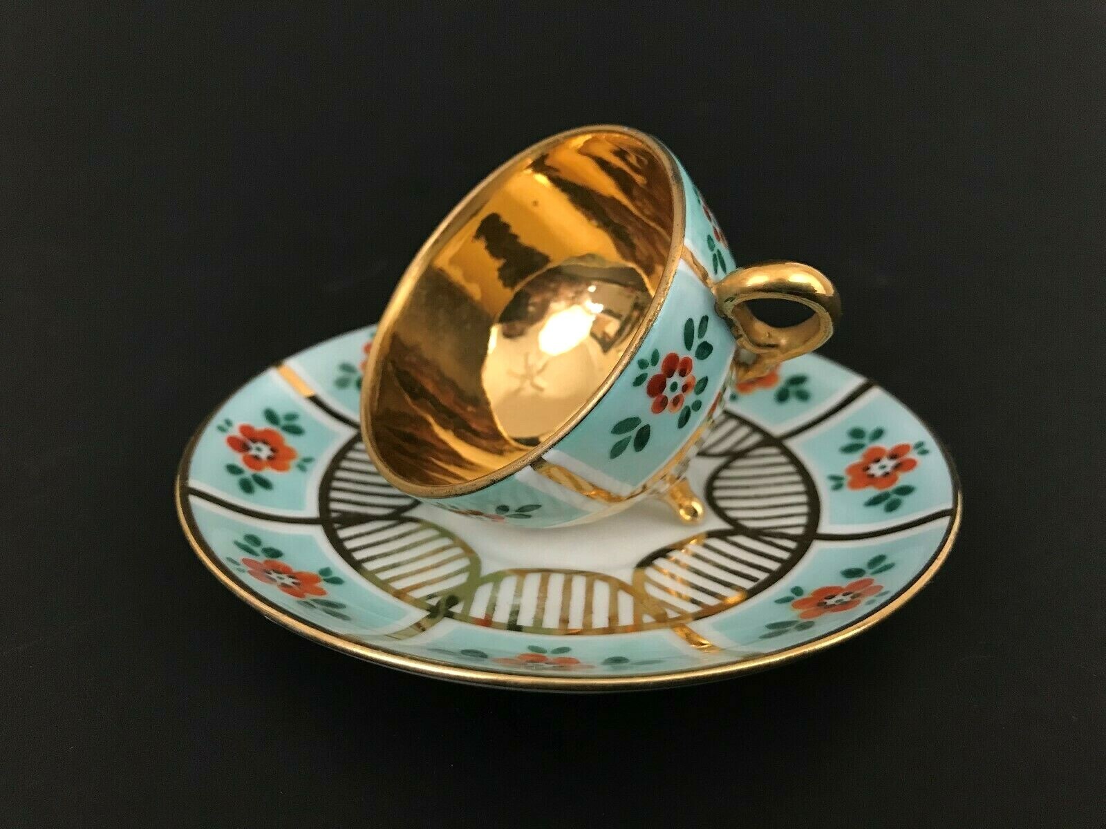 VTG Royal Vienna Beehive MCM Painted Floral Heavy Gold Gilt Mini Tea ...
