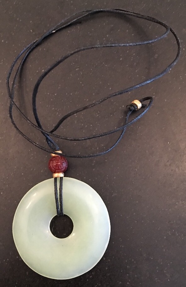 Jade Jadeite Hard Stone Pi Disc Pendant Necklace Circle Donut Good Luck ...
