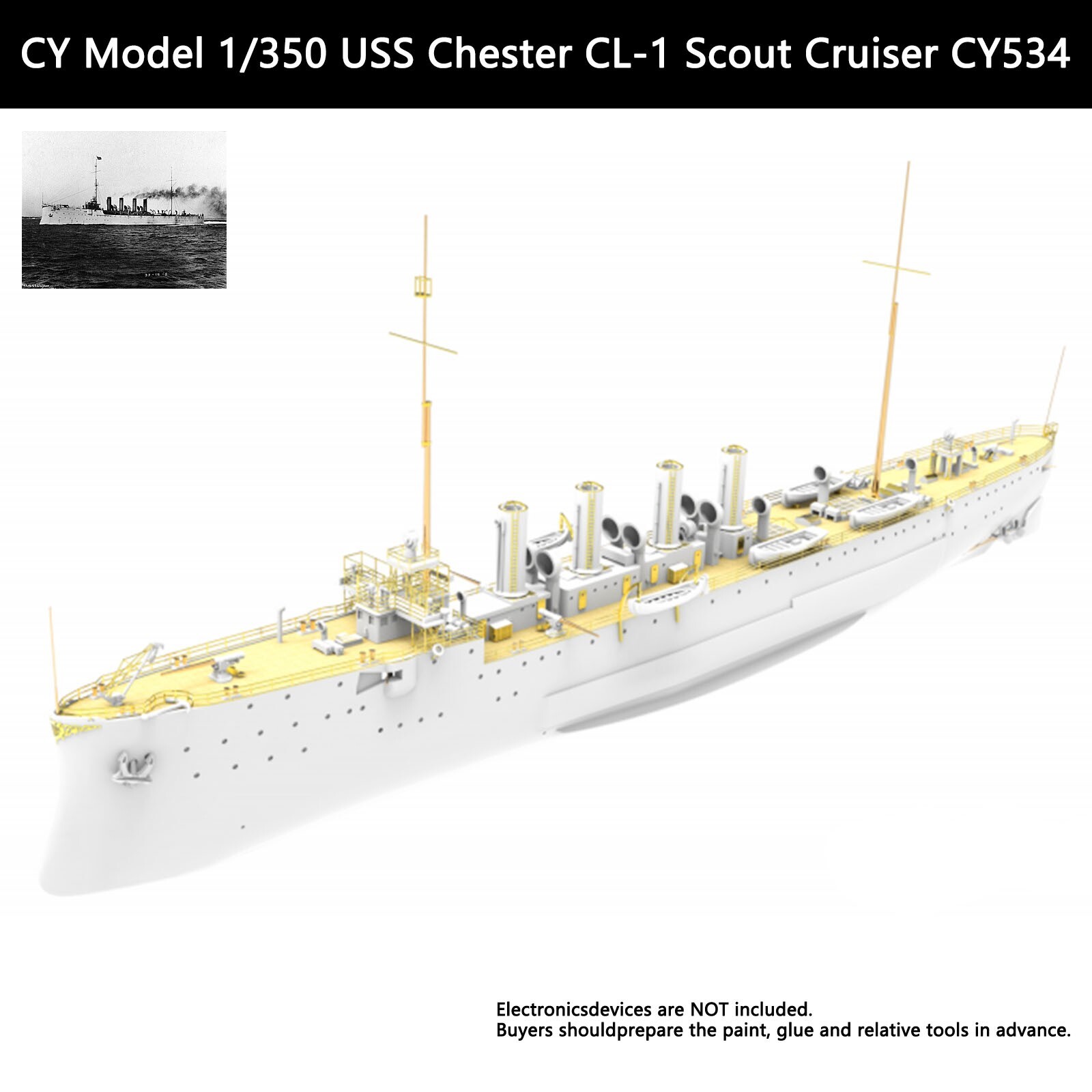 1/350 USS Chester CS-1/CL-1 Cruiser Military Assembly Model Kits ...