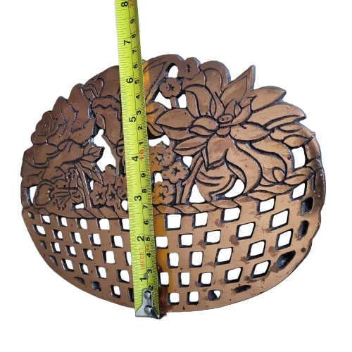 Old Dutch Design Copper Cast Iron Trivet Wall Decor, Floral Basket ...