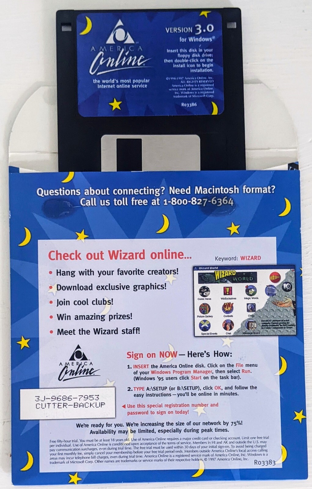 Version 3.0 America Online Collectible / Install Disk, Wizard Vintage ...