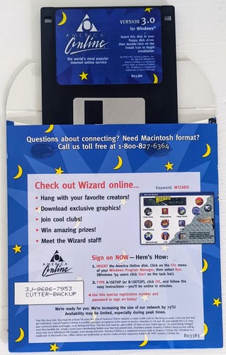 Version 3.0 America Online Collectible / Install Disk, Wizard Vintage ...