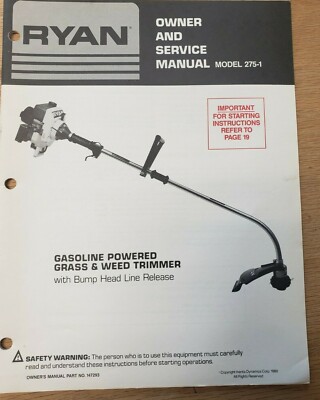 Ryan Model 275-1 Owner & Service Manual Gas String Trimmers w/ parts ...