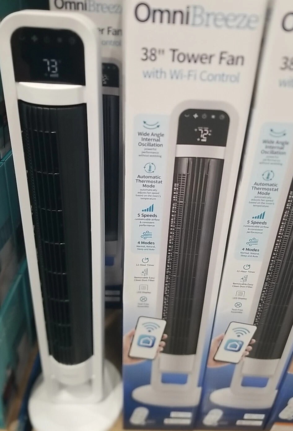 OmniBreeze Tower Fan with Internal Oscillation & remote control & WiFi ...