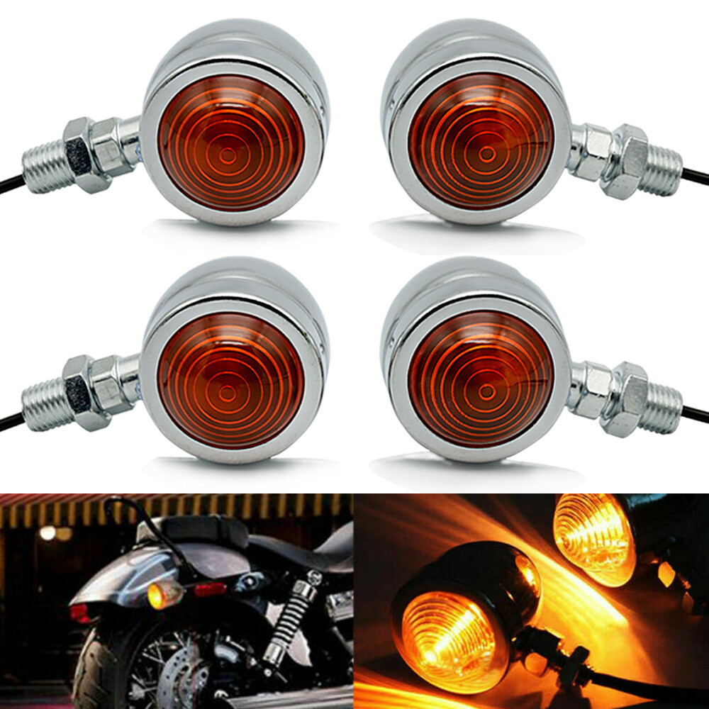 4X 12V Chrome Motorcycle Turn Signal Mini Bullet Blinker Amber ...