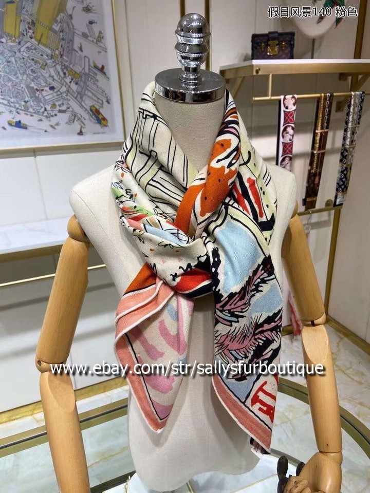 Pure 70% Cashmere 30% Silk Wrap Scarf Summer Trees Print Double Face ...