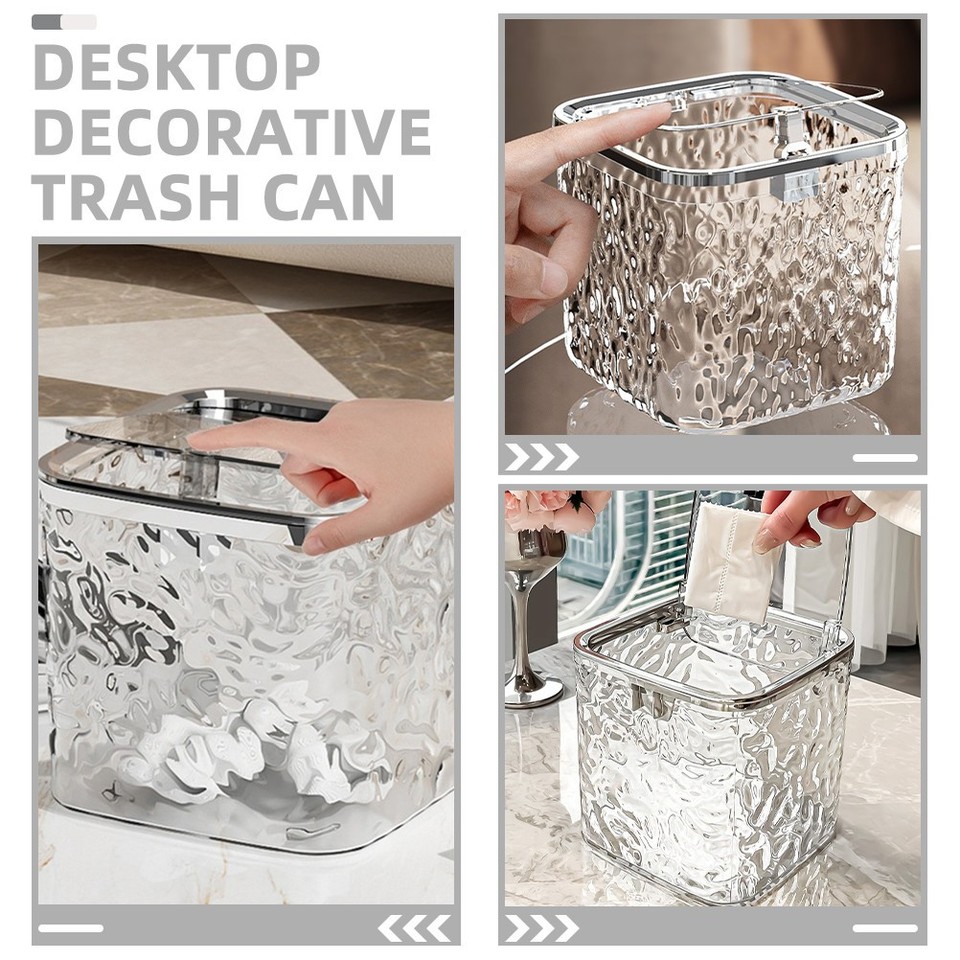Office Garbage Can with Lid Small Trash Desktop Waste Bin Mini Cans ...