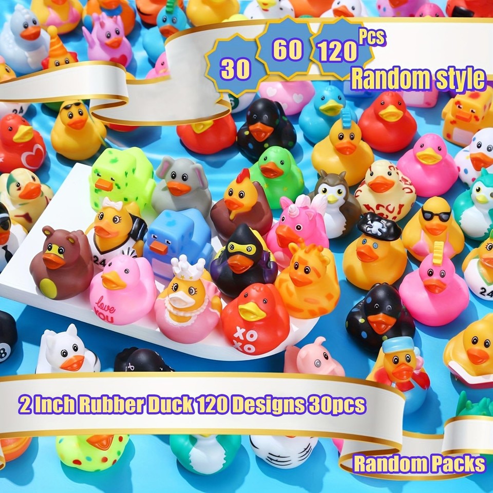 30 Pcs Rubber Ducks, Random Assortment Ducks Bulk, Mini Rubber Duckies ...