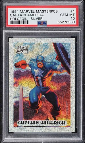 1994 Marvel Masterpieces HOLOFOIL SILVER Card # 1 Captain America PSA ...