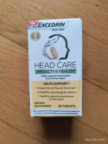 2 Excedrin Head Care Proactive Health, Drug-Free, 60 Tablets, Exp 12/24 ...