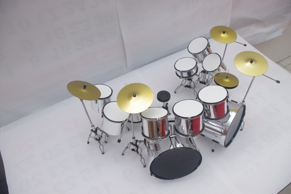 Miniature Drum Set Kit Silver Black Double Bass Drum Miniature Replica ...