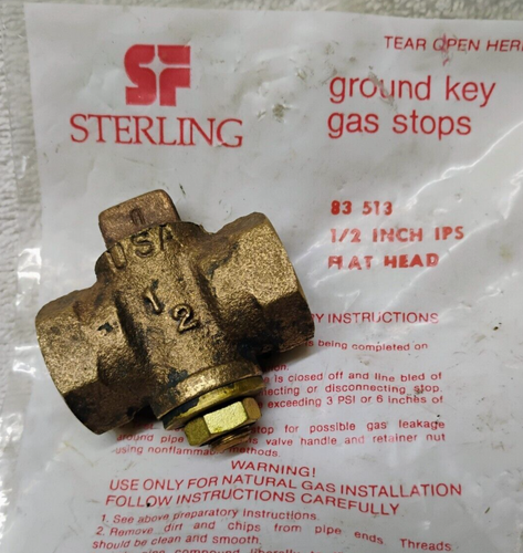 1/2" x 1/2" Bronze Brass Ground Key Gas Stop IPS Flat Head 83 513 USA ...