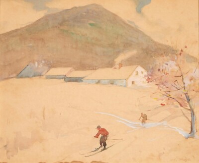 SEARS GALLAGHER : Winter Scene with Two Figures Skiing : Archival Art ...