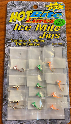 12 NEW HOT BITE FISH ICE MITE FISHING JIGS ASSORTED SUPER GLOW COLORS ...