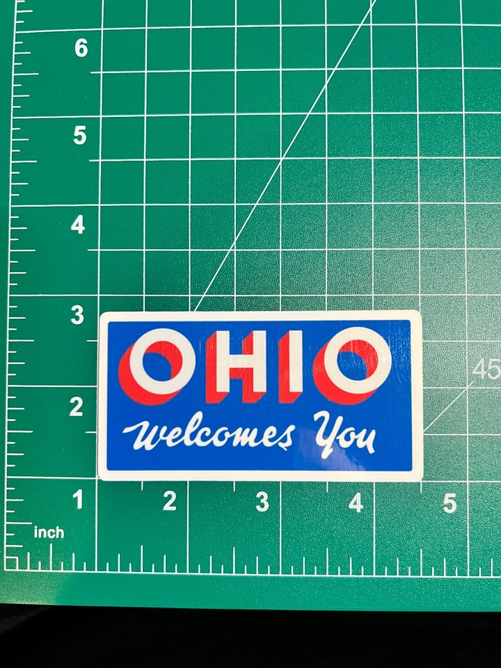 Ohio Welcome Sign - Laminated Vinyl Sticker - 2"x3.5" - Ohio Welcomes ...