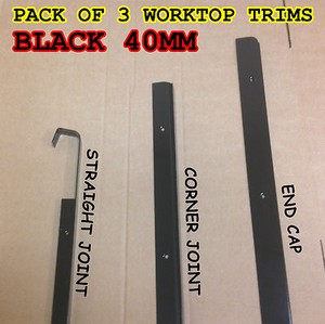 BLACK Kitchen Worktop Edging Trims 40mm End,Corner,Straight *PACK OF 3 ...
