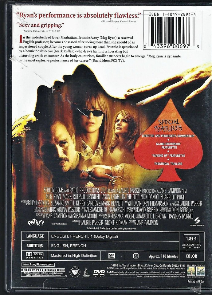 IN THE CUT ~ 2004 ~ RATED R ~ DVD ~ Meg Ryan, Mark Ruffalo 43396023666 ...
